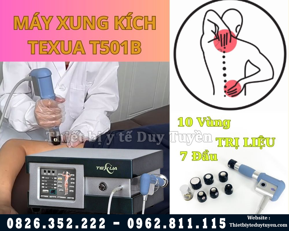 Máy Xung Kích Shockwave Texua T501 7 Đầu 10 Vùng Trị Liệu